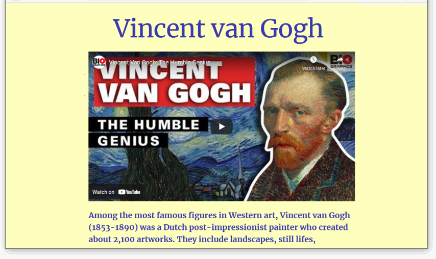 Vincent Van Gogh Portfolio Project Web Design And Development Tutorials Brendan Munnelly